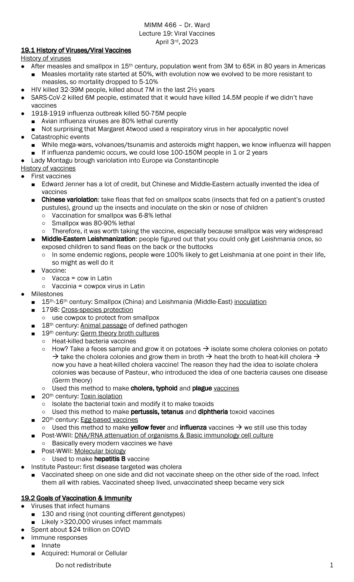 MIMM 466 NTC L19 Vaccines - MIMM 466 – Dr. Ward Lecture 19: Viral ...