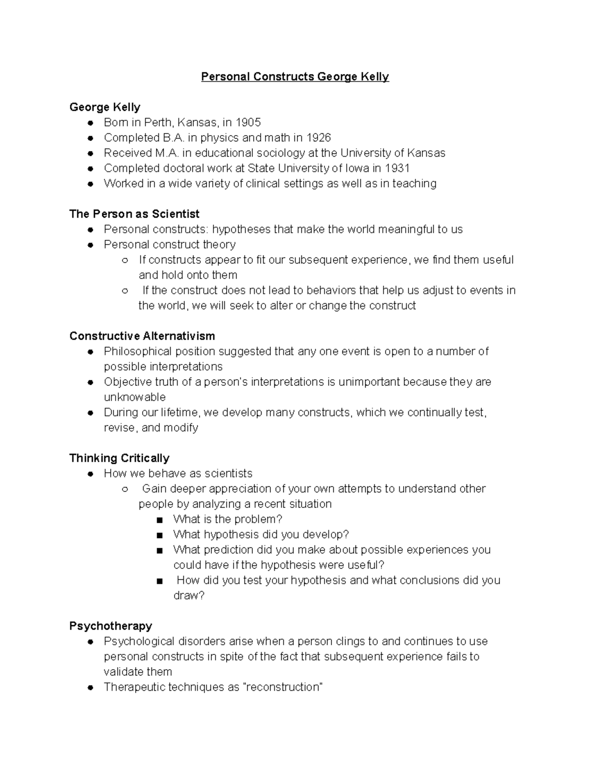 PSY311 Ch. 15 Personal Constructs George Kelly - Personal Constructs ...