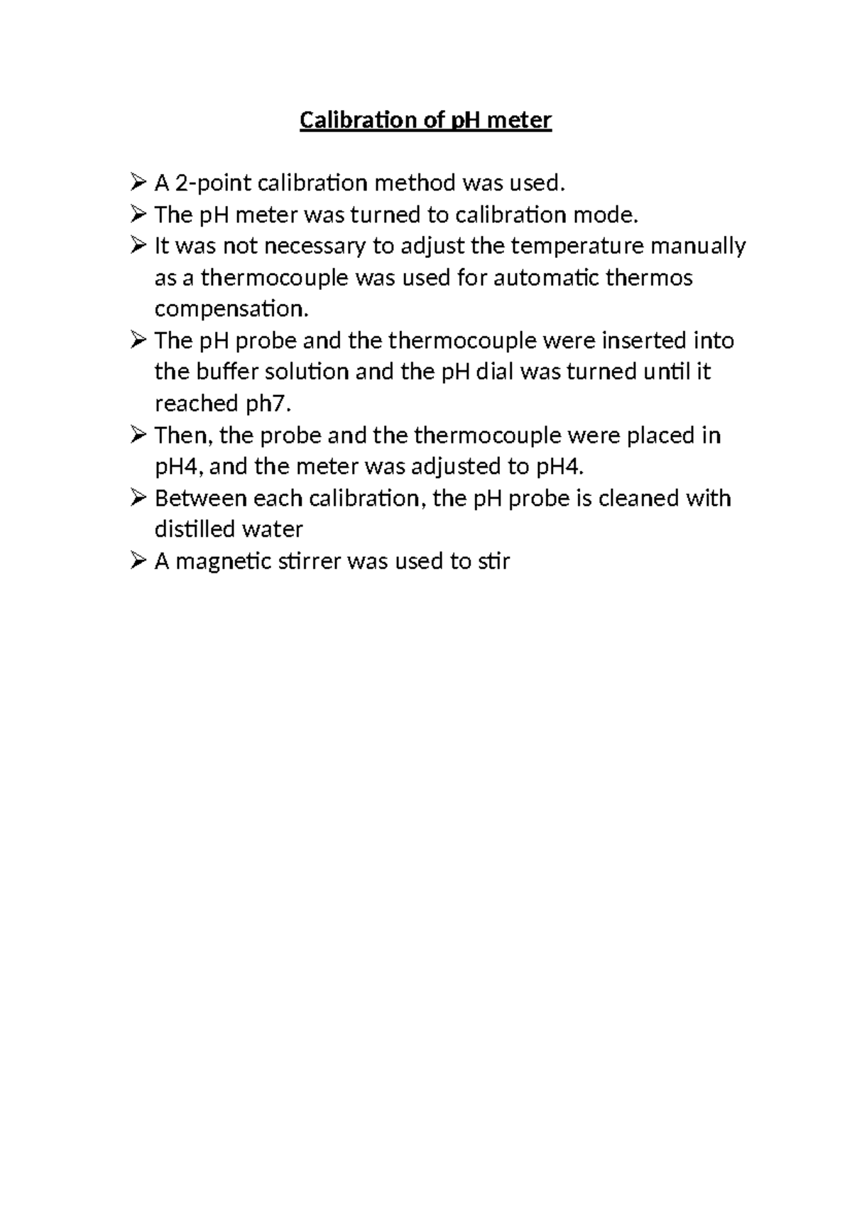 Calibration of pH meter write up - Calibration of pH meter A 2-point ...