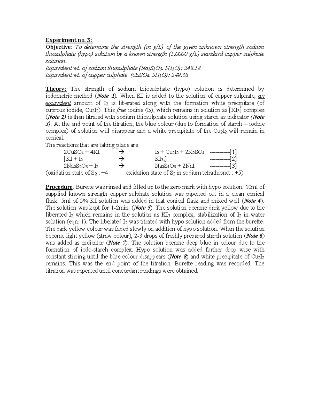 Copper Experiment - Experiment no. 3: Objective: To determine the ...
