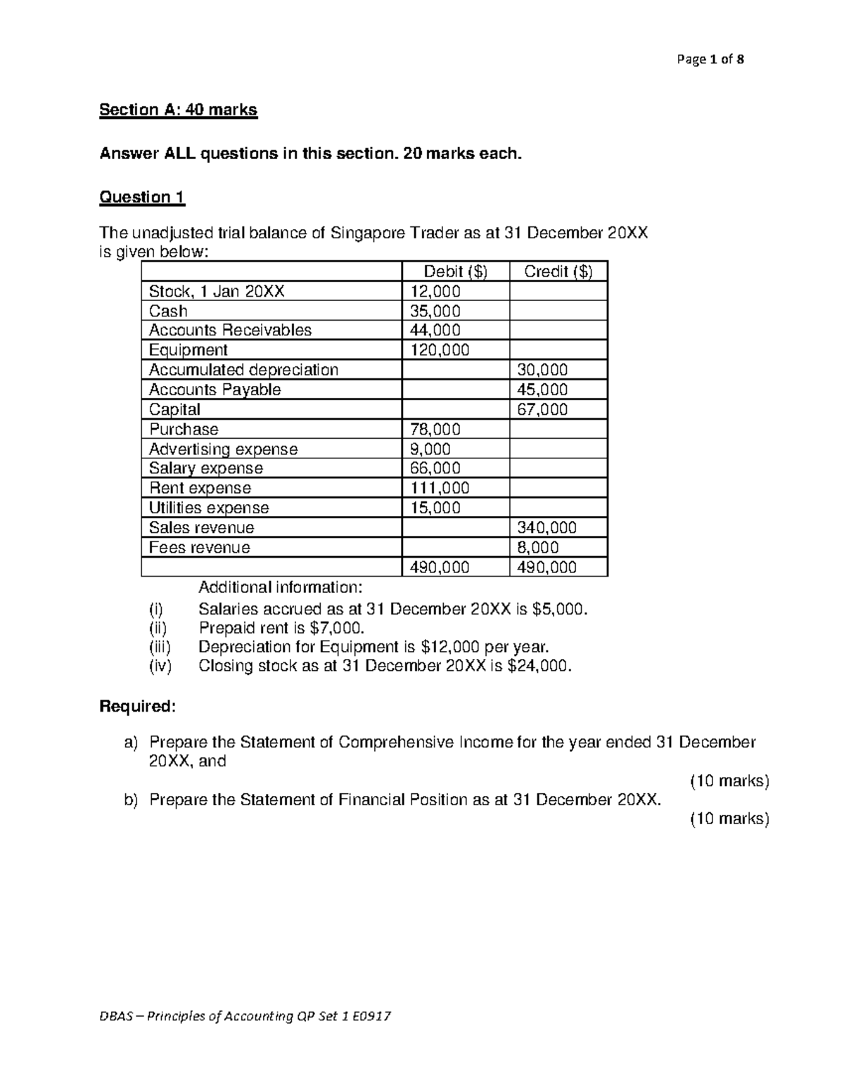 Sample Paper DBA POA Set 6 - Section A: 40 marks Answer ALL questions ...