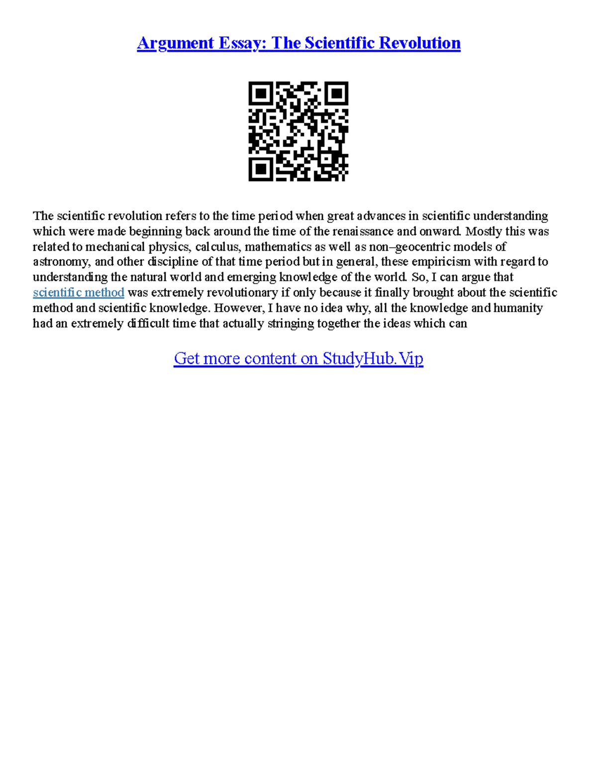 Essay On Scientific Revolution - Argument Essay: The Scientific ...