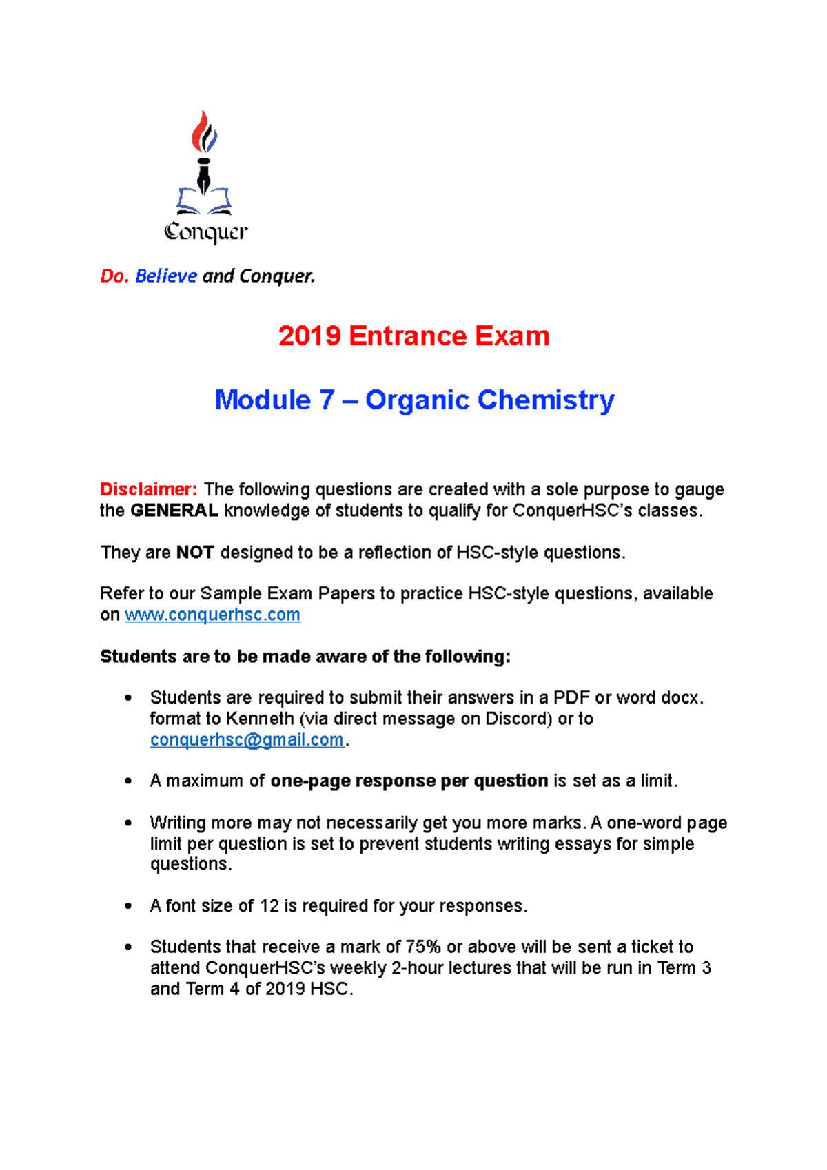 Module 7 Chemistry Entrance Exam PDF - Do. Believe and Conquer. 2019 ...