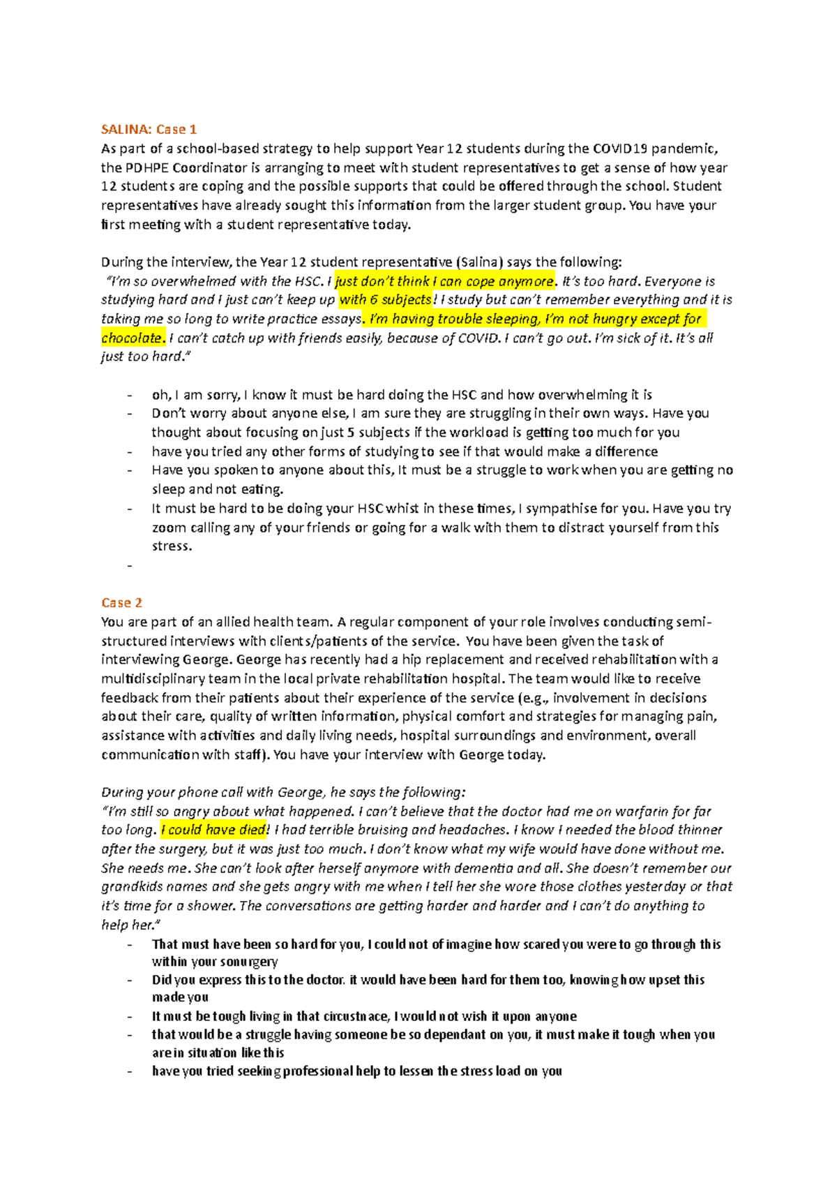 Interview with Year 12 Student Representative - Studocu