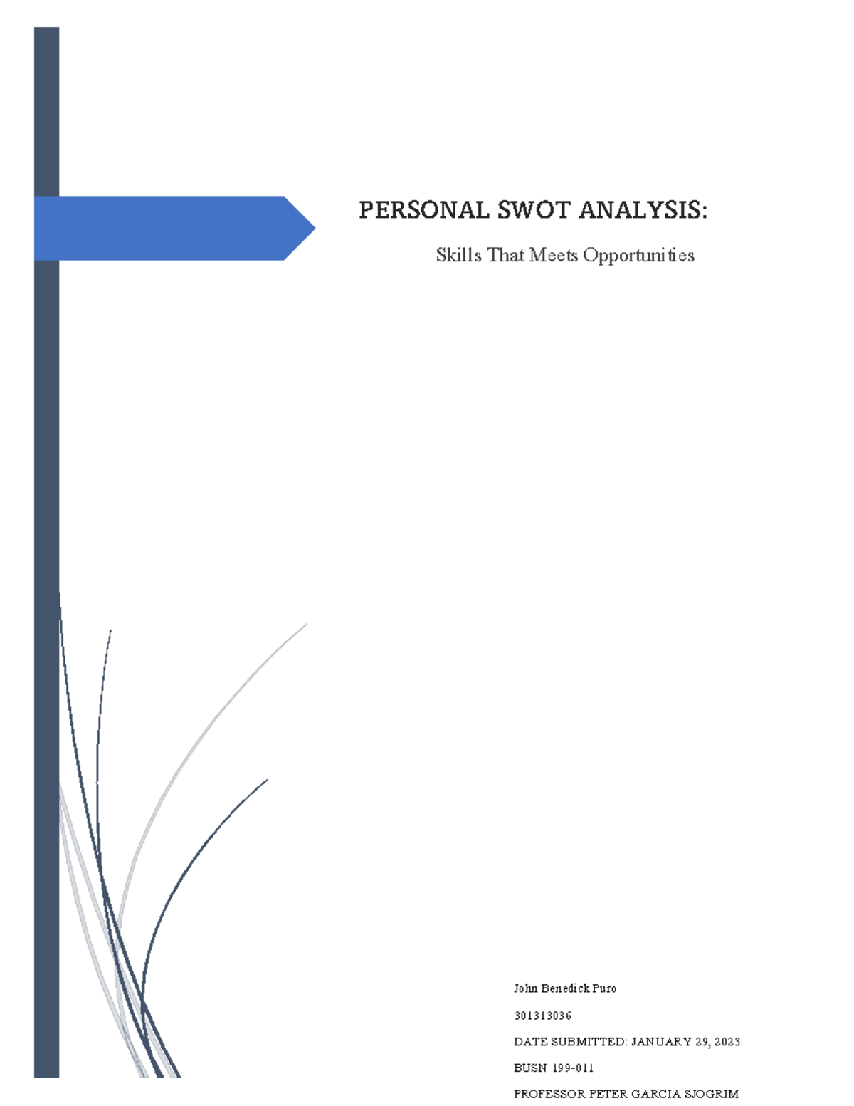 John Benedick Puro SWOT Analysis Assignment - PERSONAL SWOT ANALYSIS ...