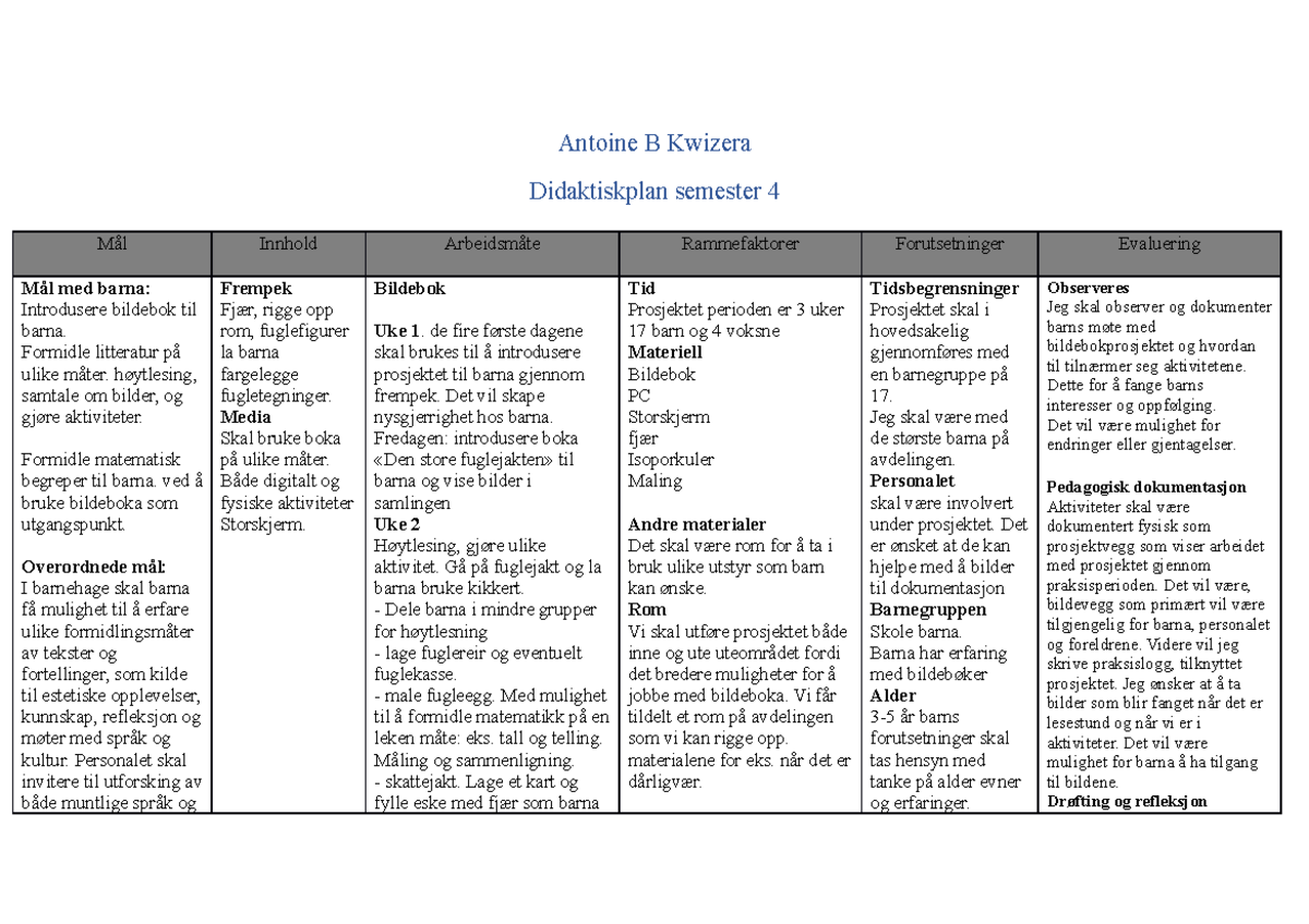 Didaktisk plan 4 smester - Antoine B Kwizera Didaktiskplan semester 4 ...