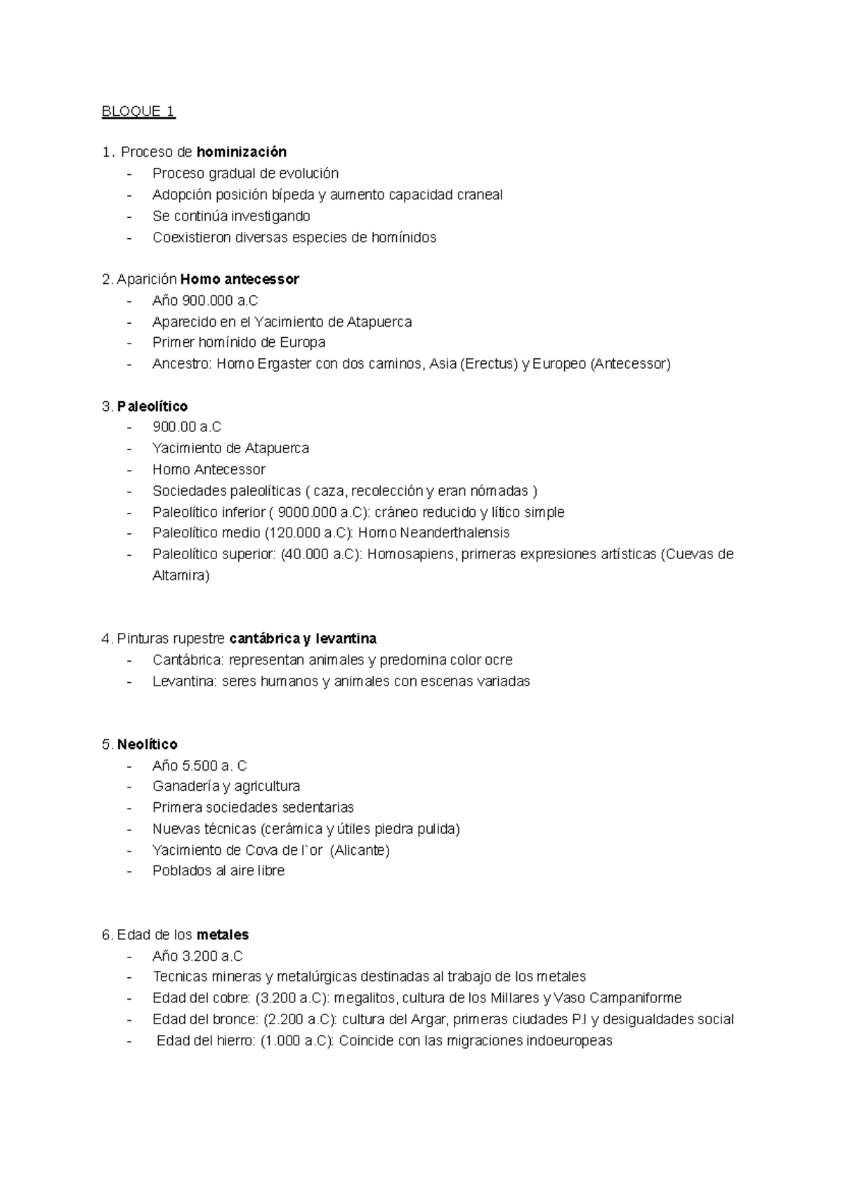 Historia de España Bloque 1 resumen - BLOQUE 1 Proceso de hominización ...