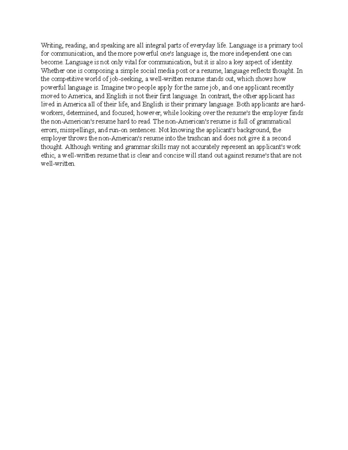 Language and Power essay - Writing, reading, and speaking are all ...