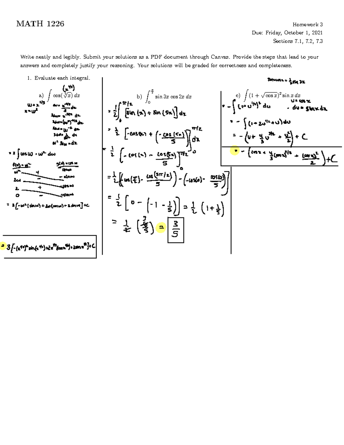 Homework 3 - MATH 1226 Homework 3 Due: Friday, October 1, 2021 Sections ...