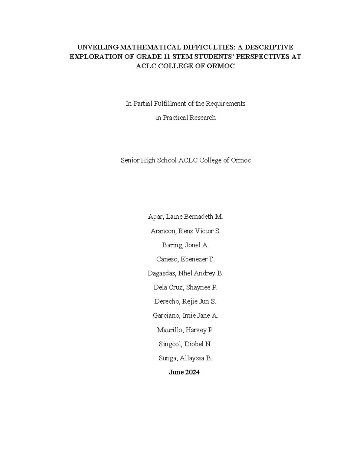 Cp - PR1 - UNVEILING MATHEMATICAL DIFFICULTIES: A DESCRIPTIVE ...