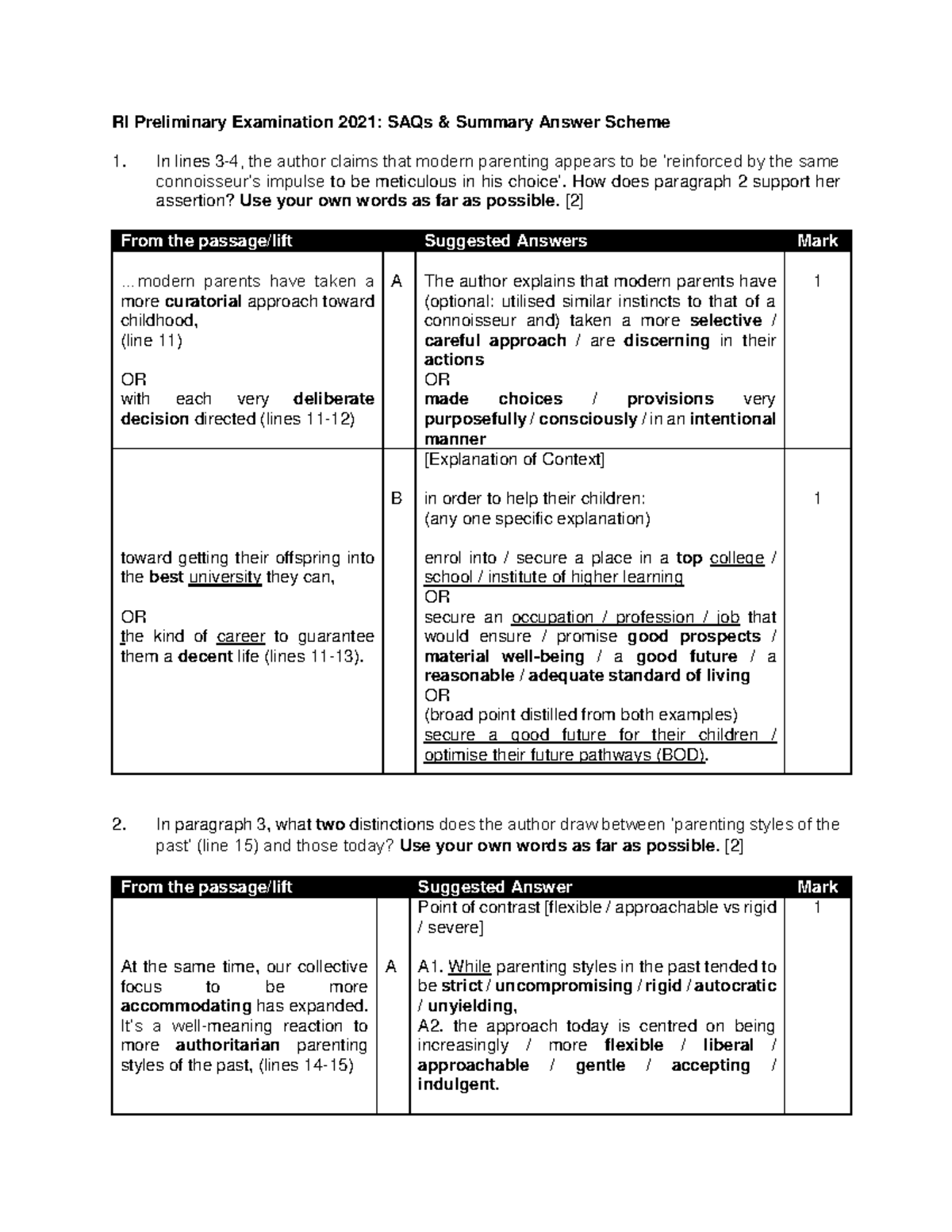 2021 RI Y6 GP Prelim P2 Answer Scheme - RI Preliminary Examination 2021 ...
