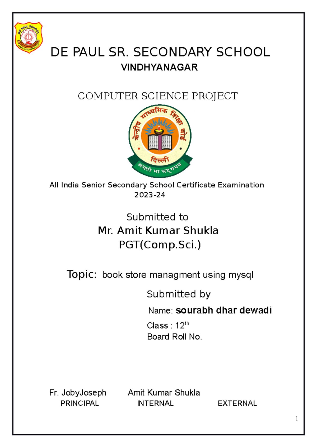 Sourabh Computer Project De Paul Sr Secondary School Vindhyanagar Computer Science Project 