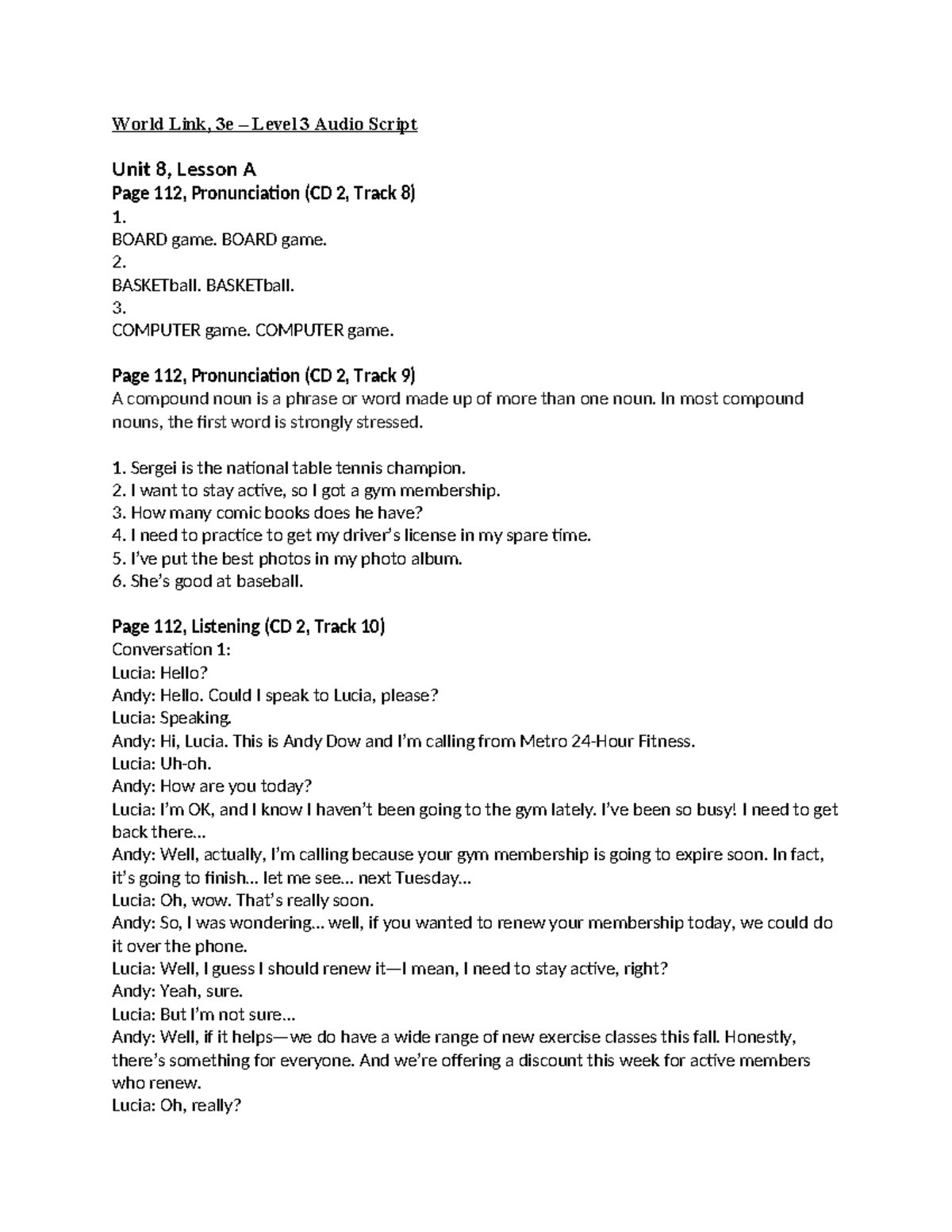 Wl3e level 03 u08 audio script - World Link, 3e – Level 3 Audio Script ...