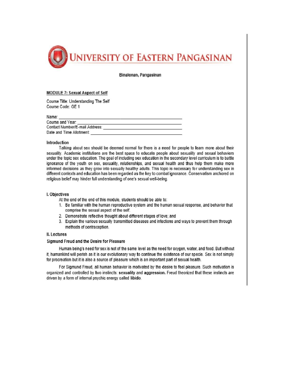 UTS Module 7 Sexual Aspect OF SELF - Understanding The Self - Studocu