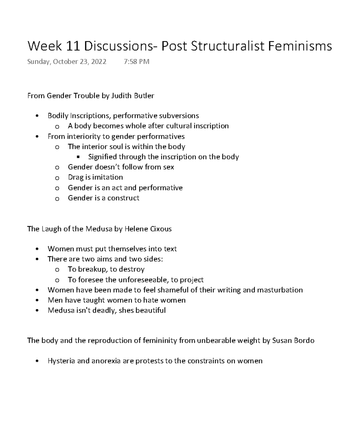 Post Structuralist Feminisms - From Gender Trouble by Judith Butler ...