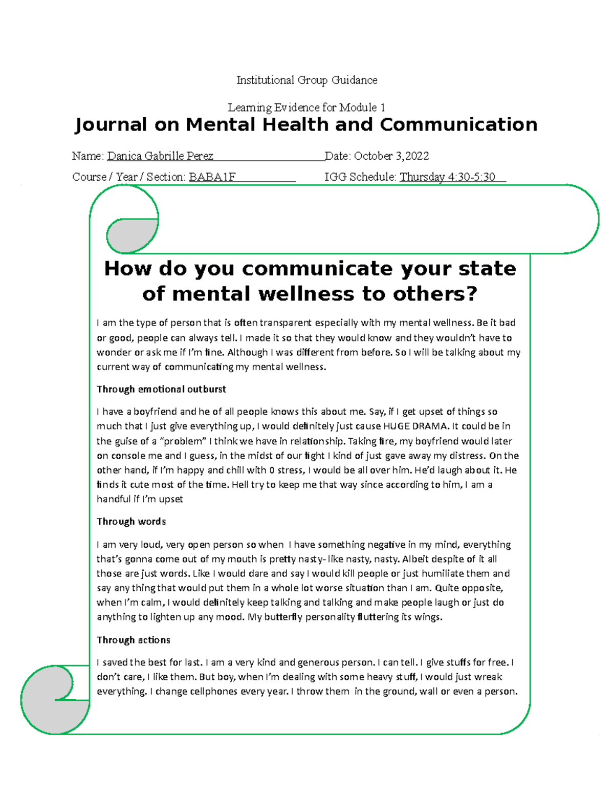 LE 1 Journal on Mental Health and Communication - Institutional Group ...