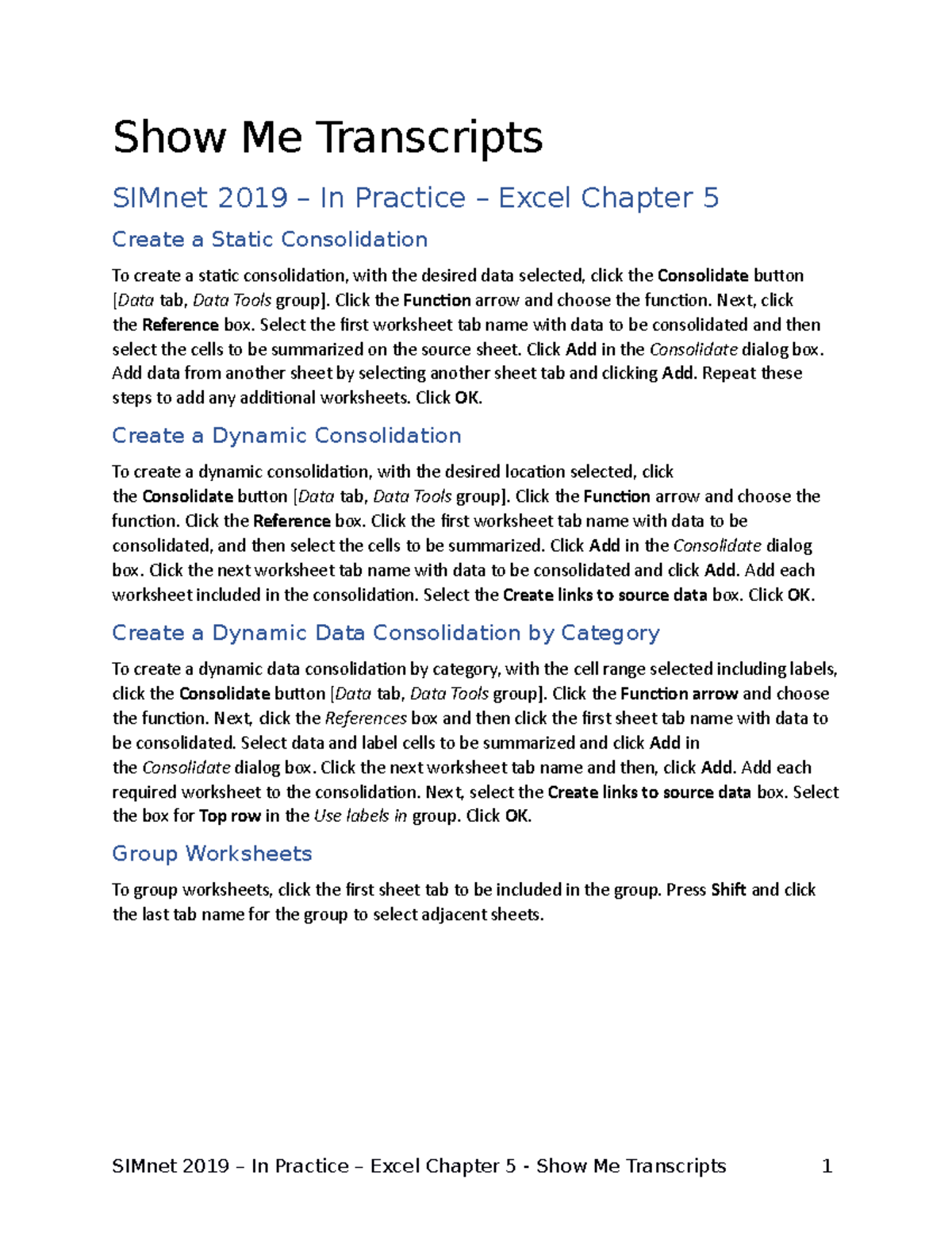 SM Transcripts In Practice Excel Chapter 05 - Show Me Transcripts ...