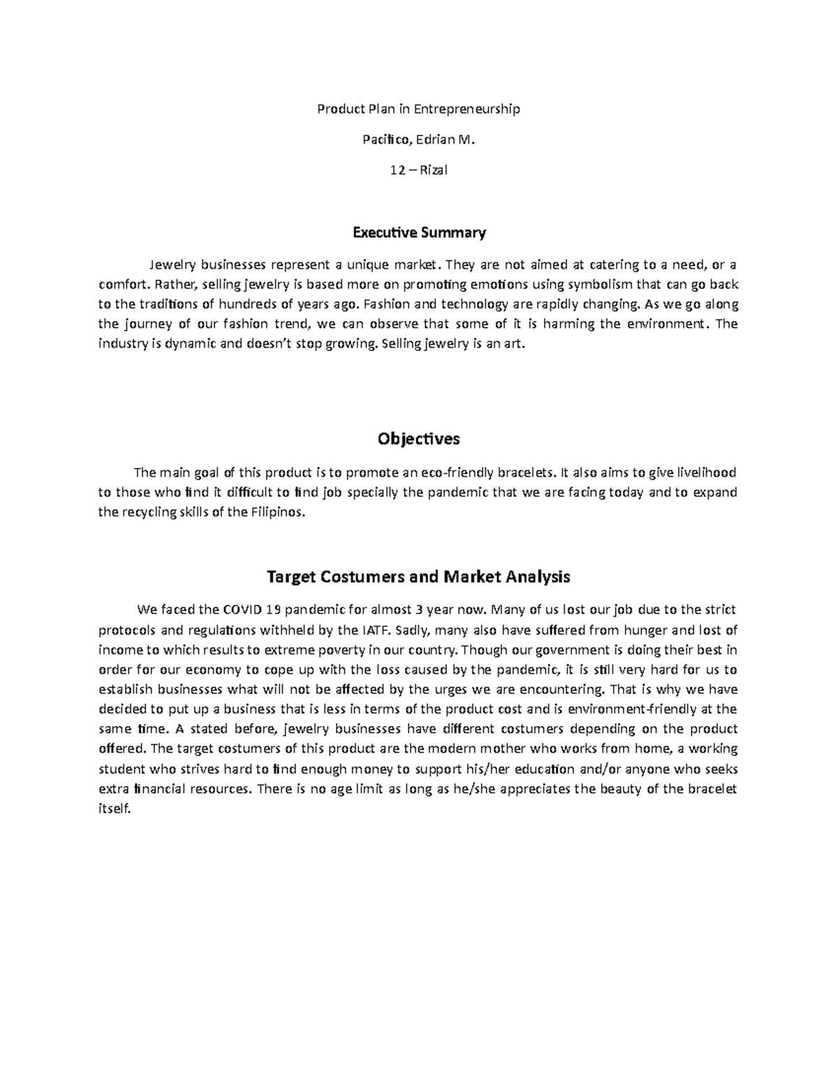 Product Plan in Entrepreneurship - Product Plan in Entrepreneurship ...