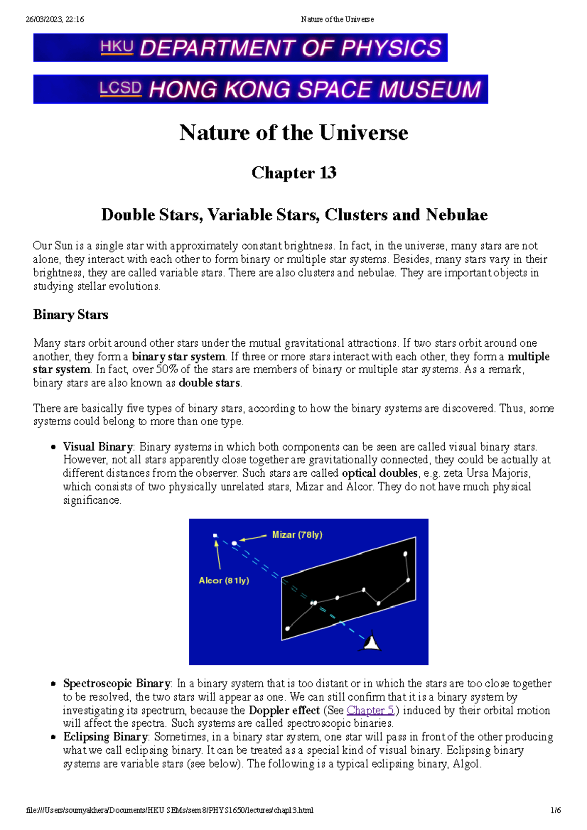 Lec 13 - Lecture note - Nature of the Universe Chapter 13 Double Stars ...