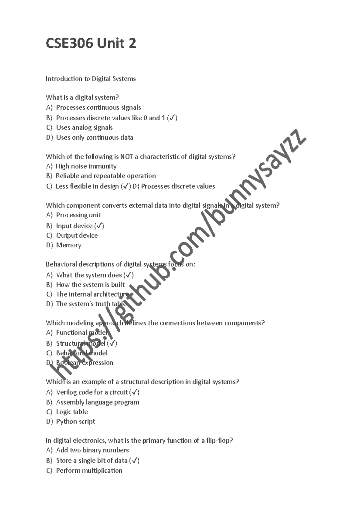Cse306unit2 - Cse306 mcqs unit 2 chapter wise - CSE306 Unit 2 Introduction to Digital Systems ...