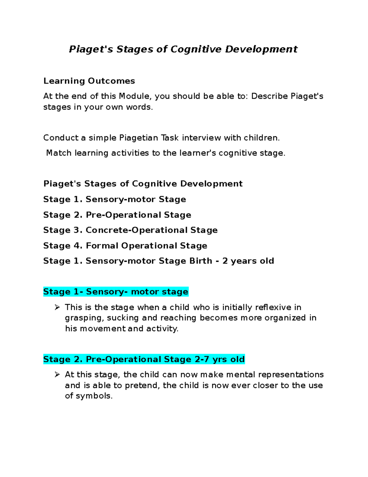 Jean Piagets-PART-II- Facilitating - Piaget's Stages of Cognitive ...