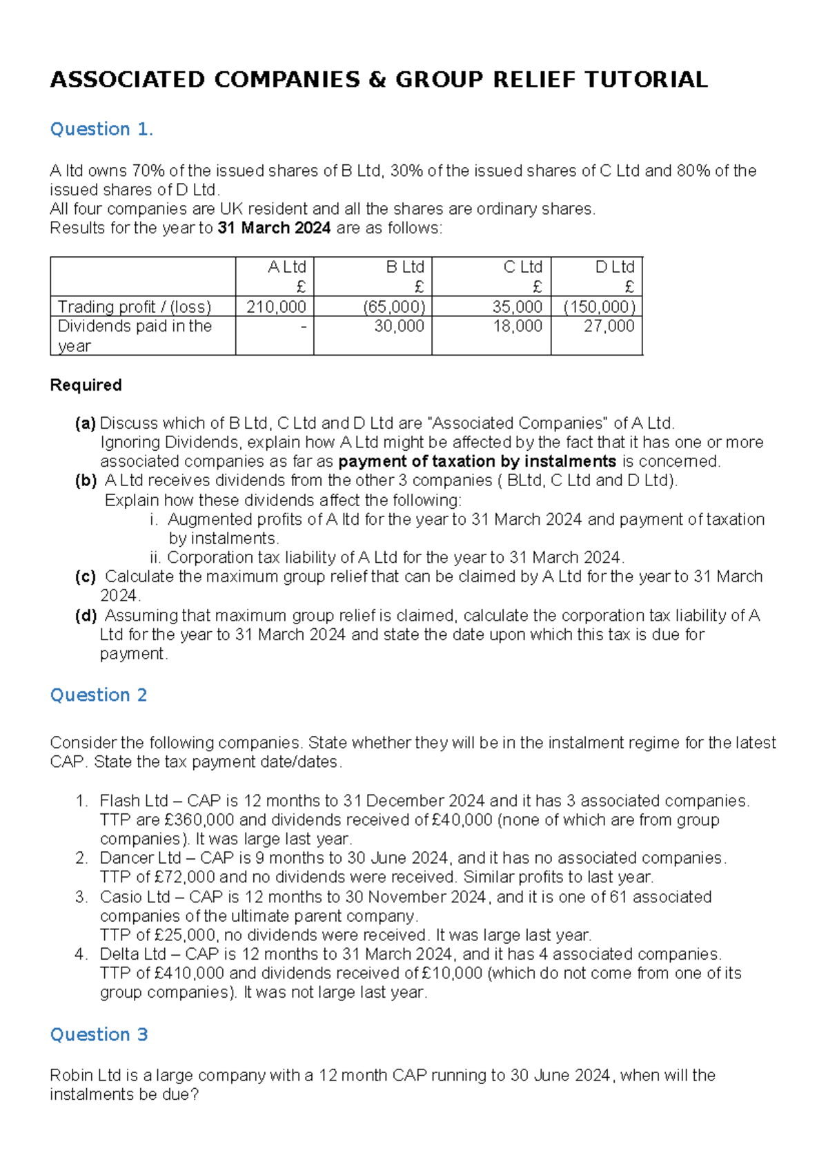 Group Relief Tutorial.23.24 - ASSOCIATED COMPANIES & GROUP RELIEF ...