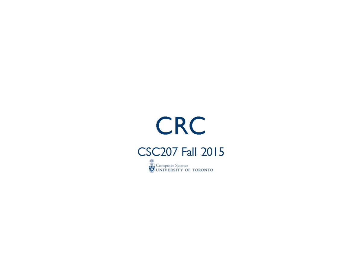 Crc-intro - Crc-intro - CRC CSC207 Fall 2015 CRC Cards A tool and ...