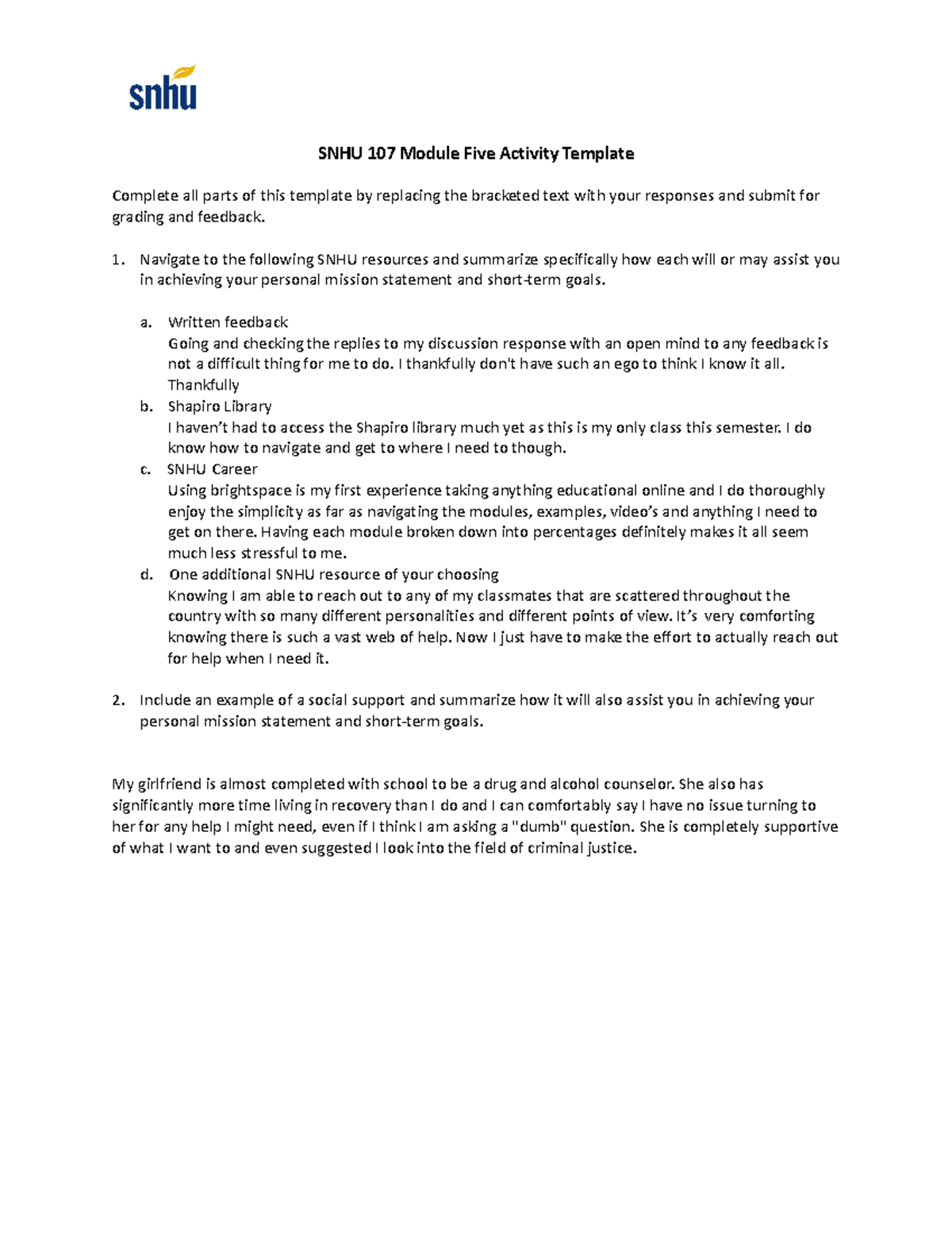 SNHU 107 Module Five Activity Template - SNHU 107 Module Five Activity ...
