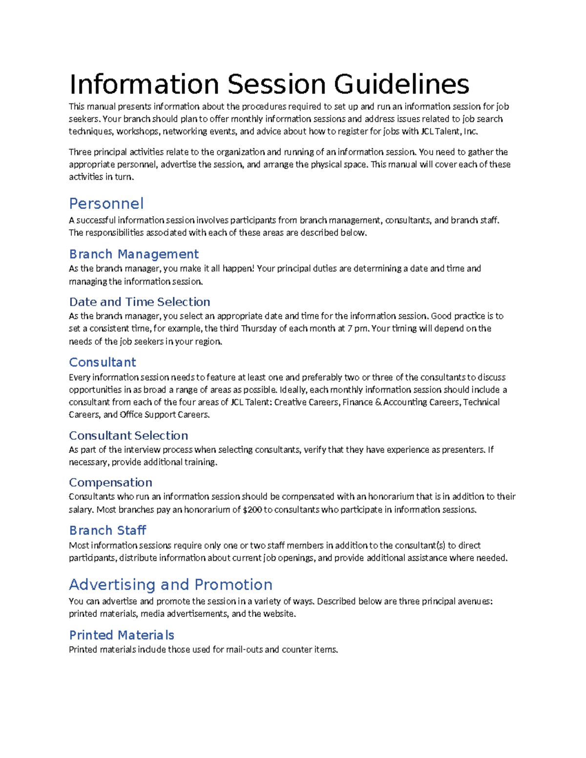 Support WD 9 Info Sessions - Information Session Guidelines This manual ...