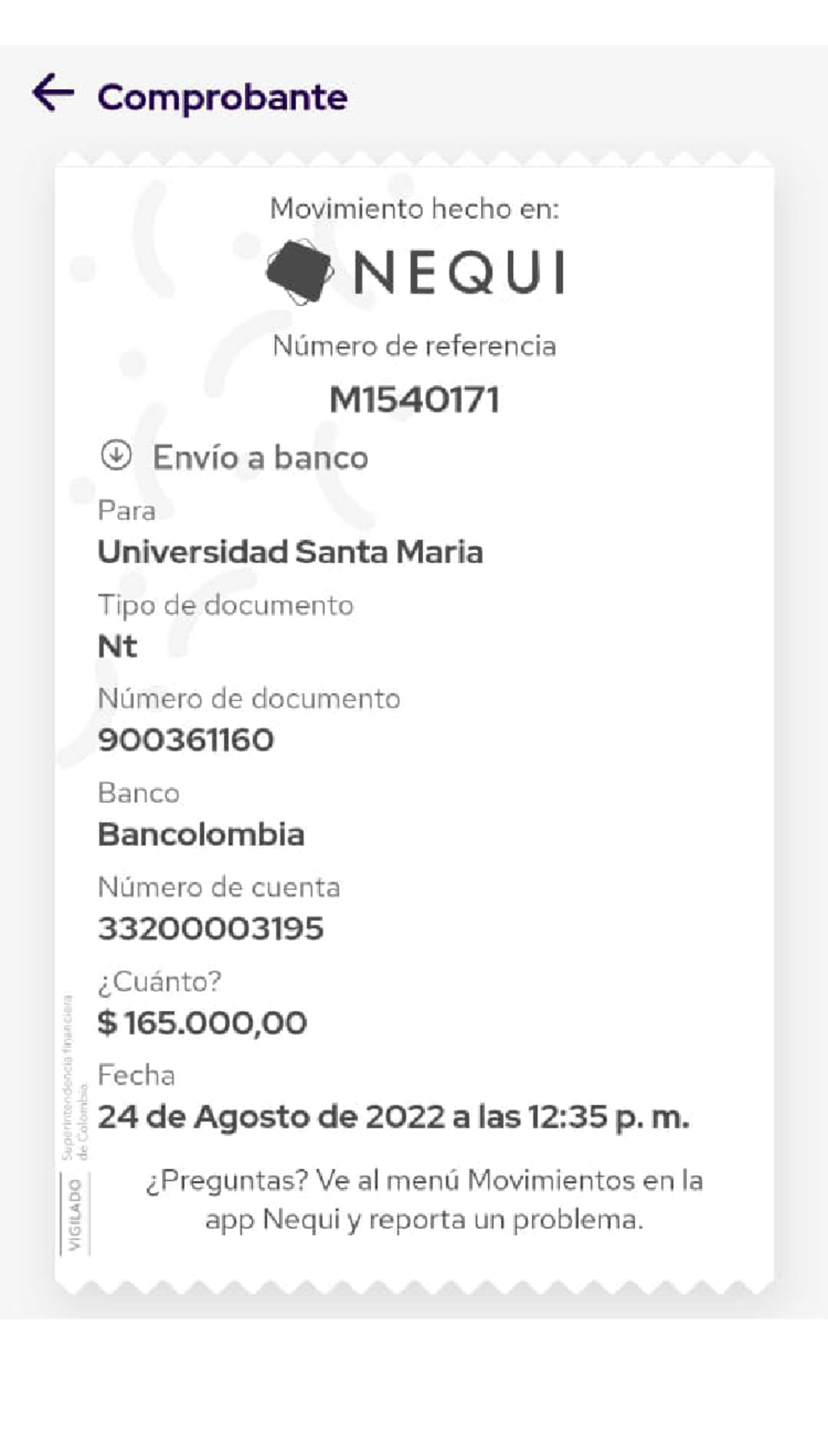 9. Comprobante de pago - Comprobante Movimiento hecho en: NEQUI Número ...