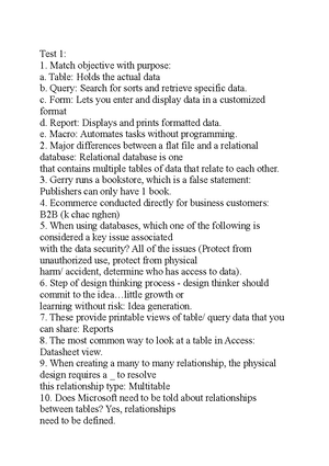 BIS-Access-quiz - The test of excel and access - Test 1: Match ...