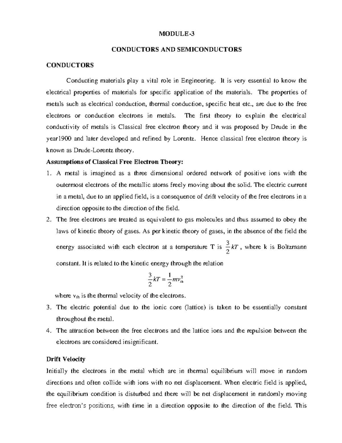 Module-3 - Conductors AND Semiconductors - MODULE- CONDUCTORS AND ...