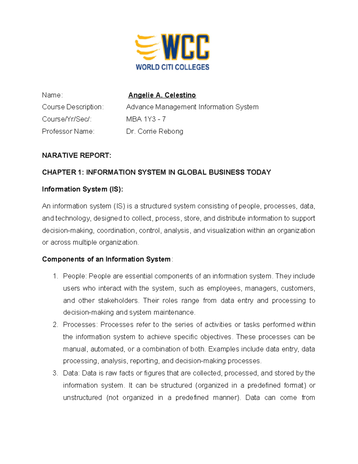 Narative Report Chapter 1 Information system in Global Business Today ...