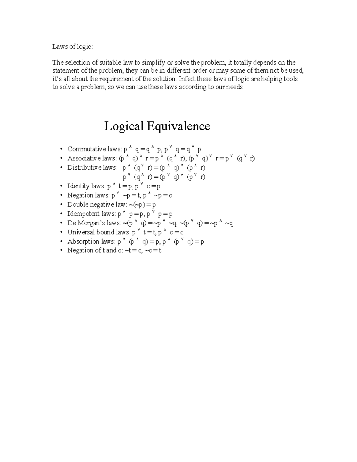 Law of logic - well - Laws of logic: The selection of suitable law to ...