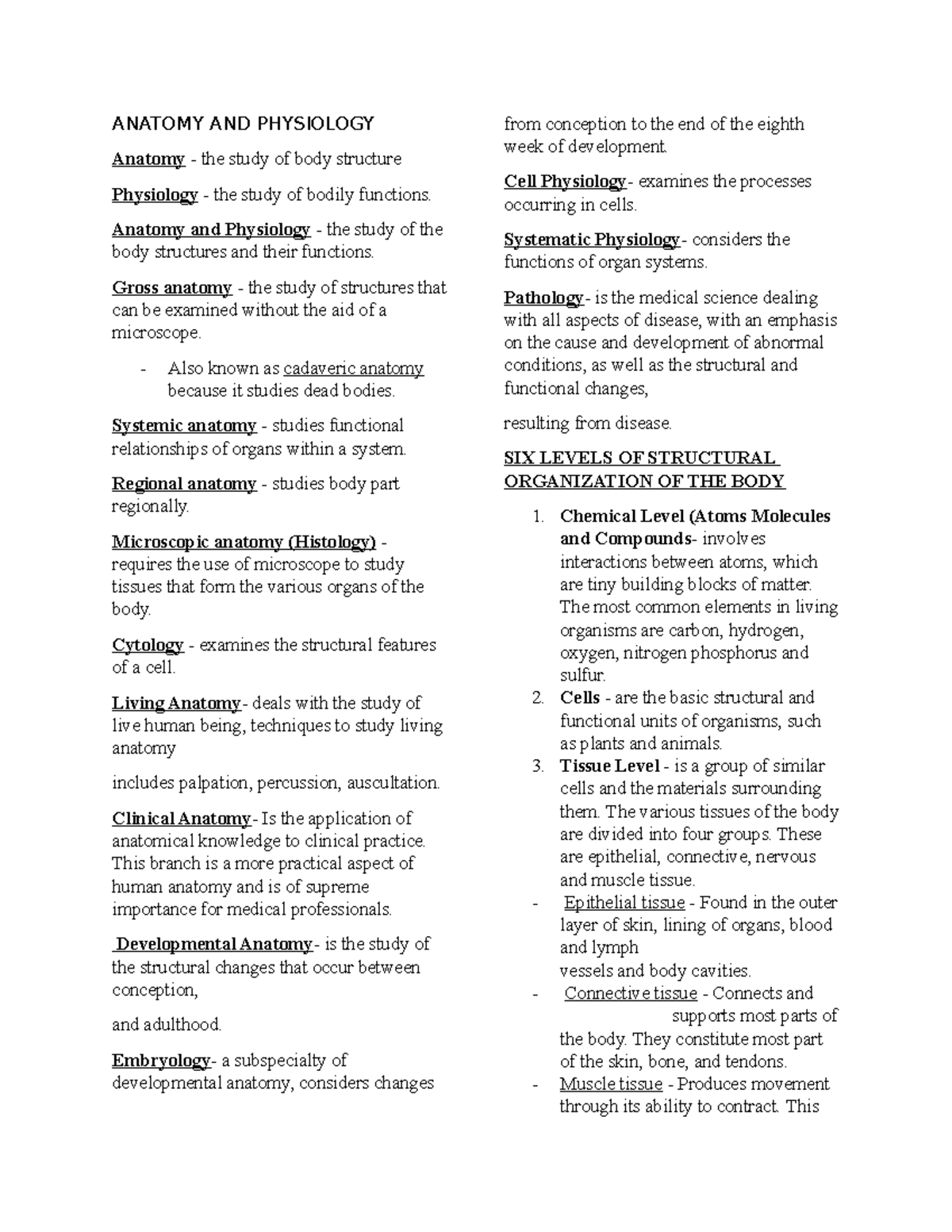 Anaphy - anatomy and physiology - ANATOMY AND PHYSIOLOGY Anatomy - the ...