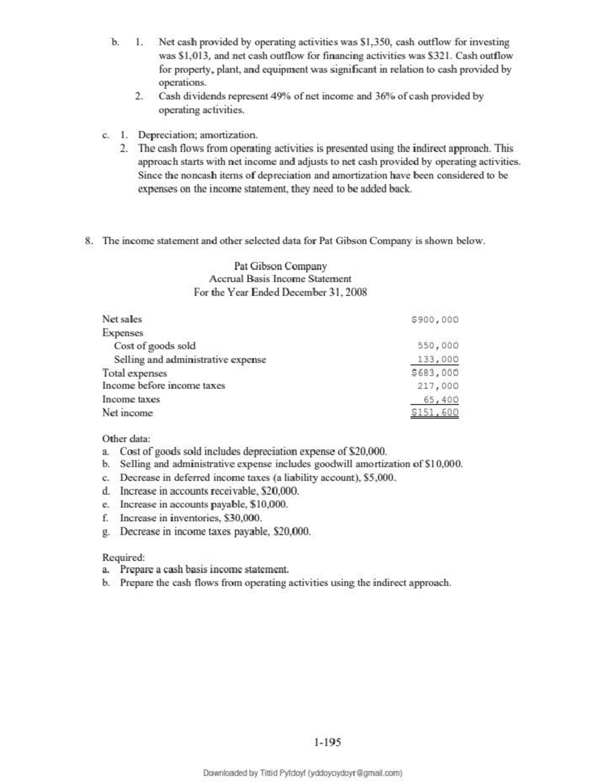 Accounting 109 1470 - Jzjx - b. 1. Net cash provided operating ...