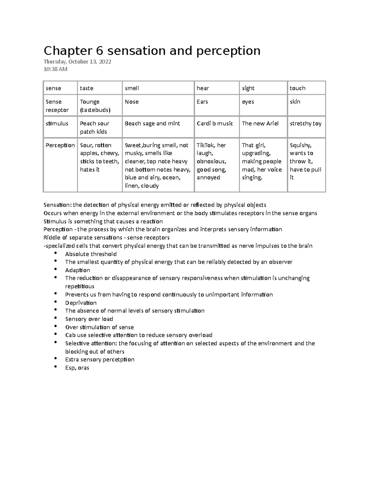 Chapter 6 sensation and perception - Chapter 6 sensation and perception ...