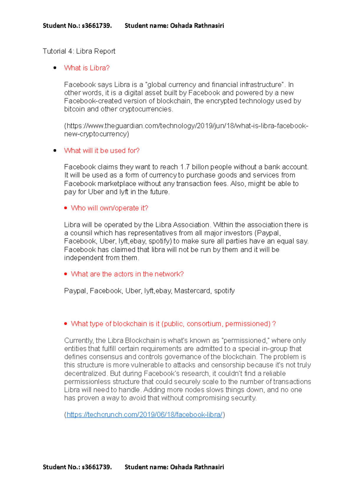 Lab task 2: Grade HD - Tutorial 4: Libra Report What is Libra? Facebook ...