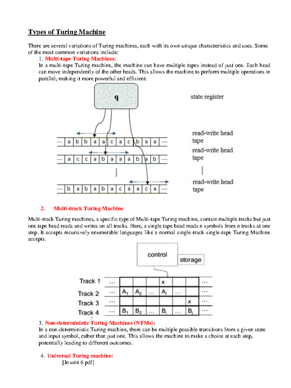 Unit 6 & 7 TOC - toc - Types of Turing Machine There are several ...