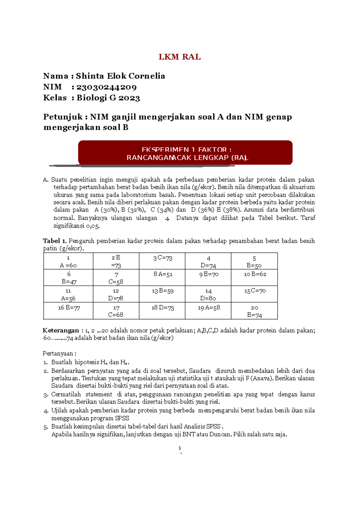LKM RAL WORD - LKM RAL - LKM RAL Nama : Shinta Elok Cornelia NIM : 23030244209 Kelas : Biologi G ...