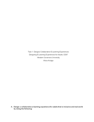 Task 1- Designing E learning Experiences for Adults D297 - Designing E ...