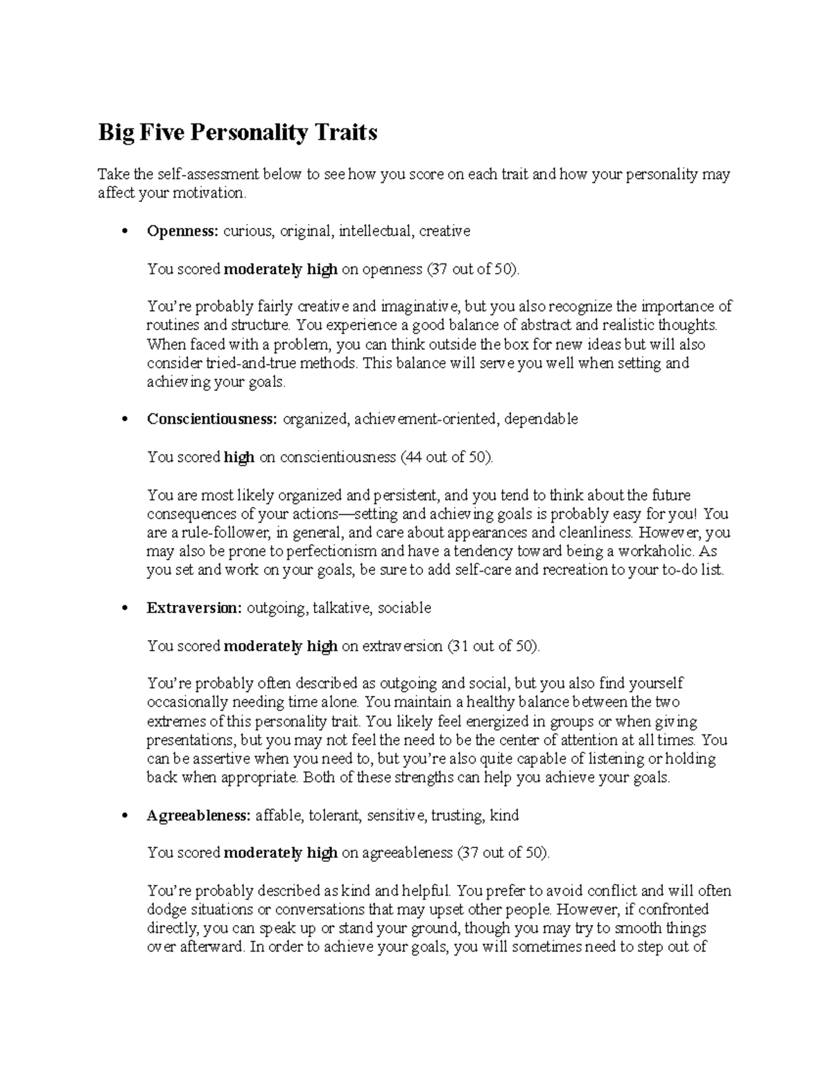 Big Five Personality Traits - PSY108 - SNHU - Studocu