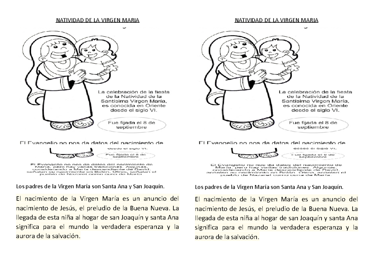 Natividad DE LA Virgen Maria - educacion religiosa - Studocu