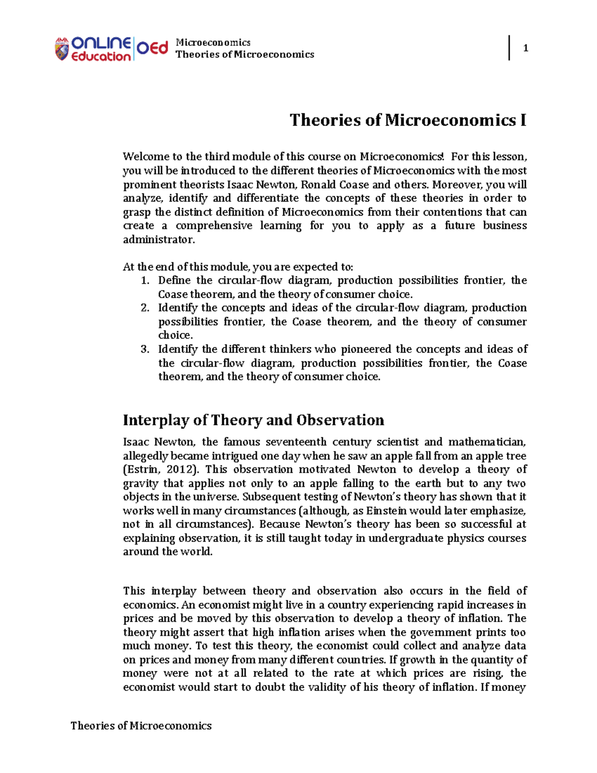 W3 - Lesson 3. Theories of Microeconomics - Module - Theories of ...