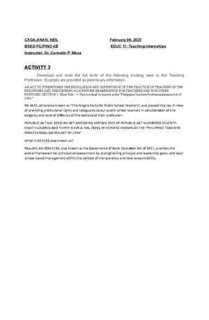 CAGA-ANAN, Topic 1-7 - Essay - CAGA-ANAN, NEIL FEBRUARY 09, 2023 BSED ...