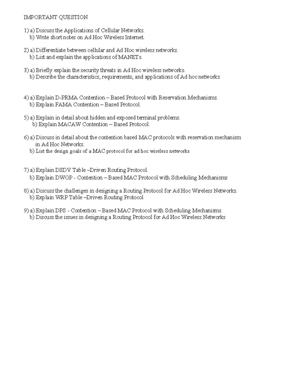 Imp ques-MID-1 - lecture notse on Mobile computing - IMPORTANT QUESTION a) Discuss the ...