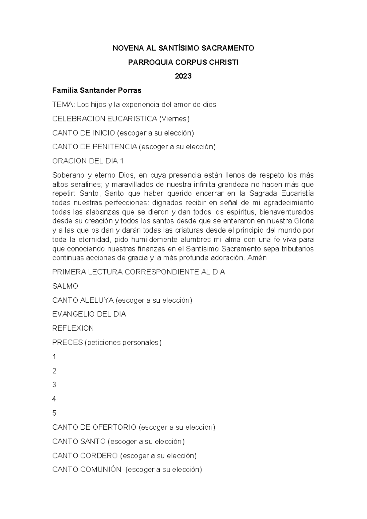 Novena AL Santísimo Sacramento Familias - NOVENA AL SANTÍSIMO SACRAMENTO PARROQUIA CORPUS ...