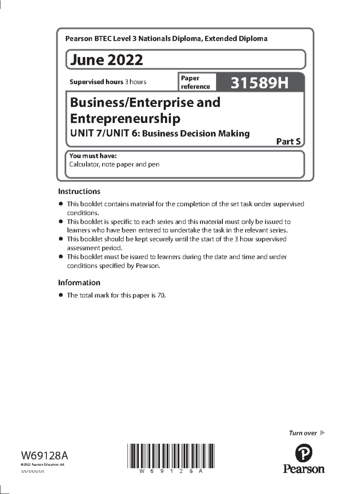 Unit 7 June-2022 Question Paper - Turn over You m ust h a ve ...