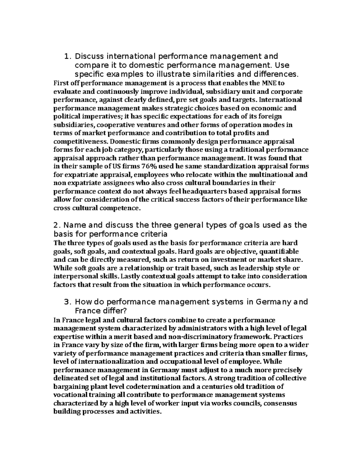 Adv. HR Assignment 6 - 1. Discuss international performance management ...