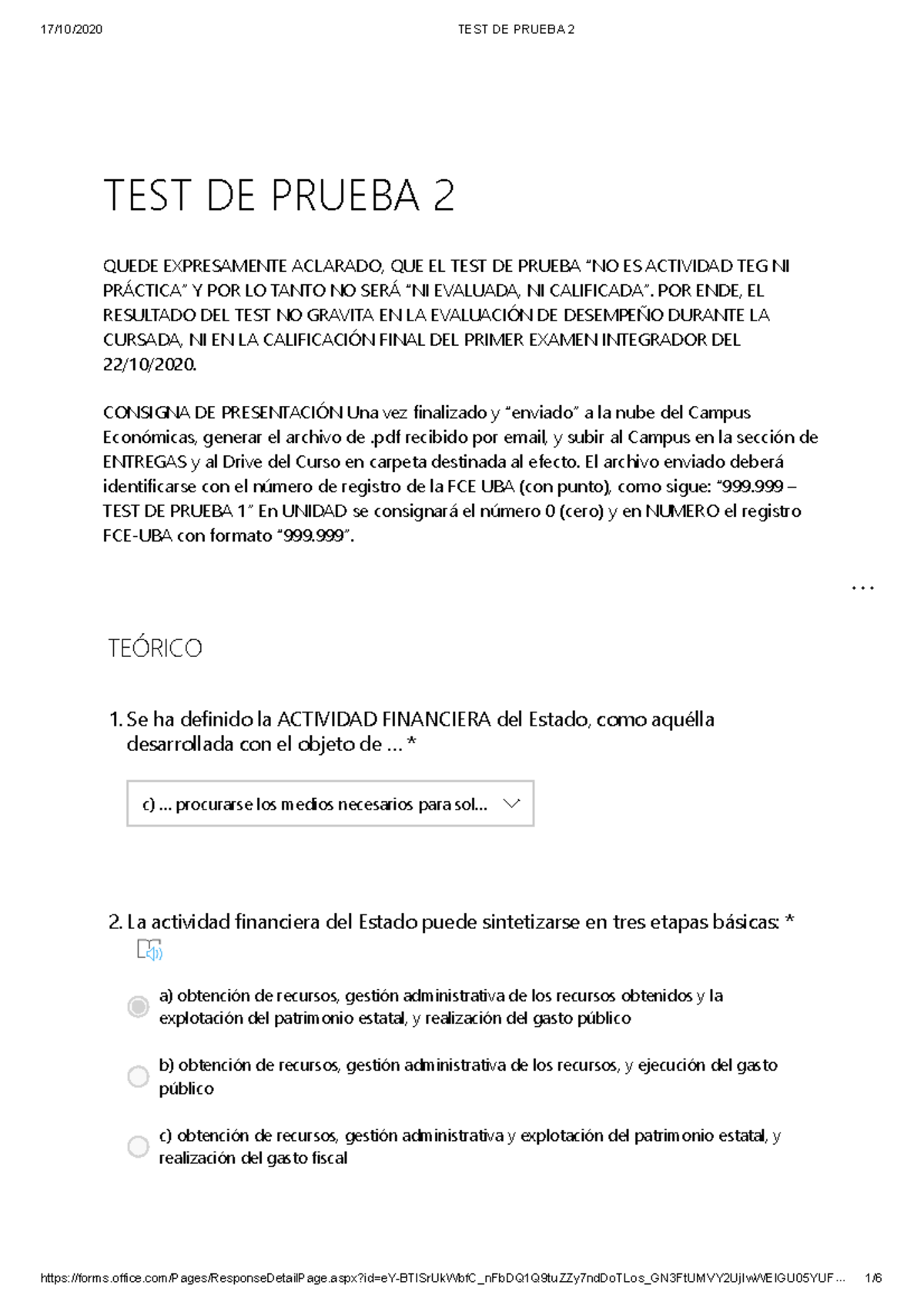 TEST DE Prueba 2 - TEST DE PRUEBA 2 QUEDE EXPRESAMENTE ACLARADO, QUE EL ...